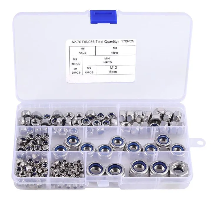 170Pcs Locknut ########### Nylon Lock Nut Assortment Kit M3 M4 M5 M6 M8 ...