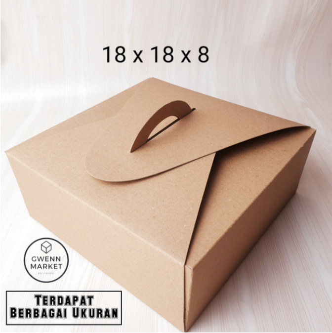 Dus kue per 5pcs kraft handle coklat premium 18x8 cm kotak kue cake box ...