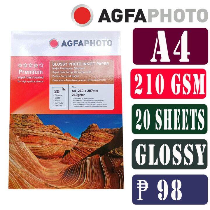 A4 AGFAPHOTO , 210 GSM, 20 Sheets, Glossy Photo Paper | Lazada PH