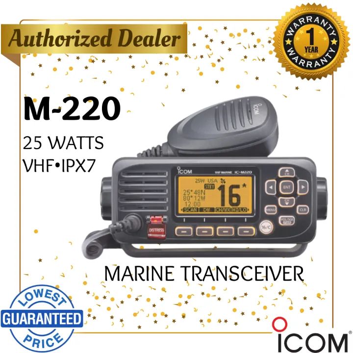 ICOM M220 VHF Marine Transceiver 25 Watts IPX7 Submersible Marine Radio ...