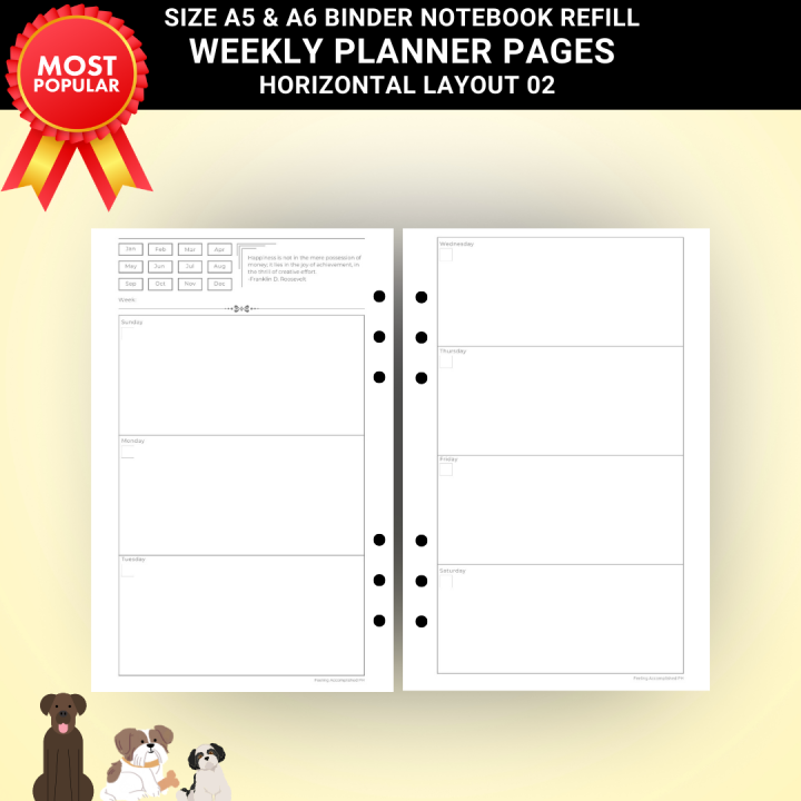FAP A5 A6 Undated Weekly Planner Horizontal Layout Ring Binder Notebook ...