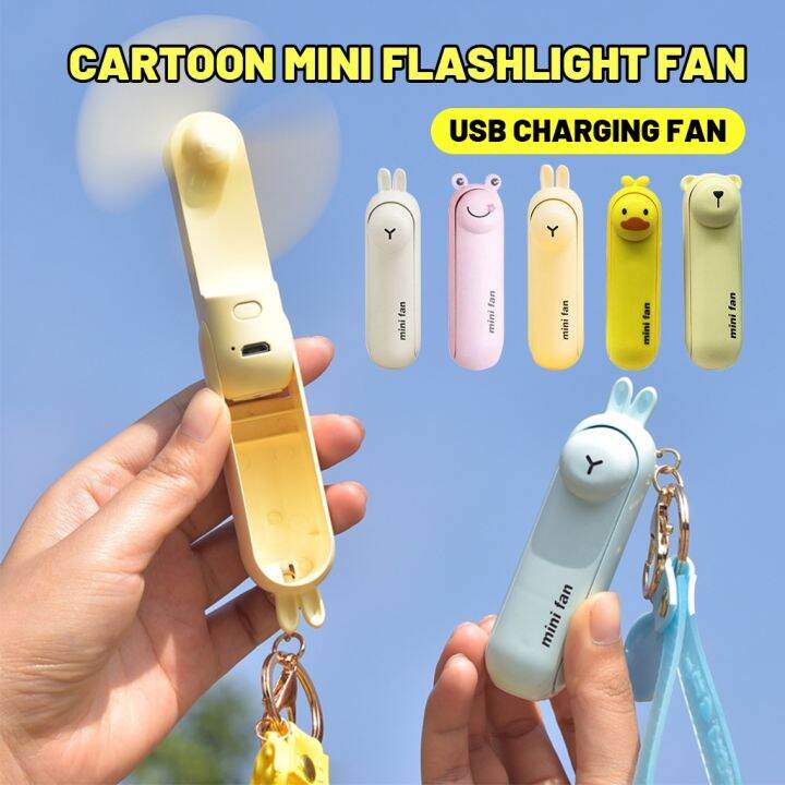 Keychain Fan Foldable Fan with Flashlight Handheld Rechargeable ...