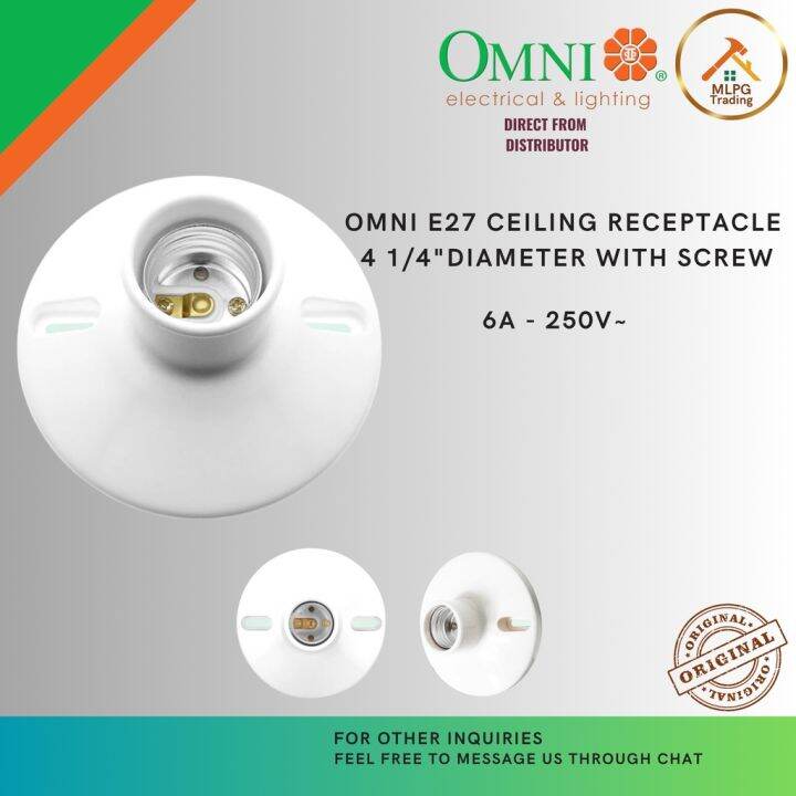 Omni E27 Ceiling Receptacle 4 1/4" Diameter with Screw (6A-250V) (White ...