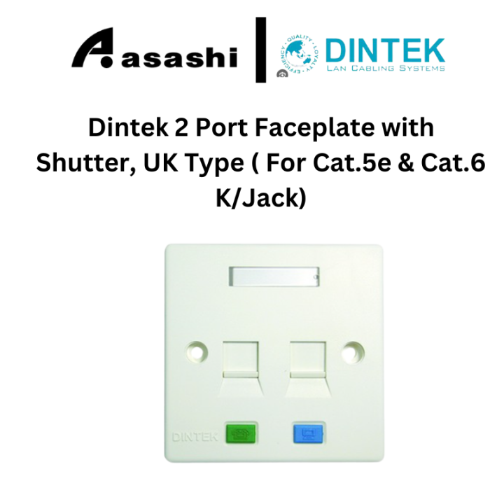 Dintek 1/2 Port Faceplate with Shutter Socket, UK Type ( For Cat.5e ...