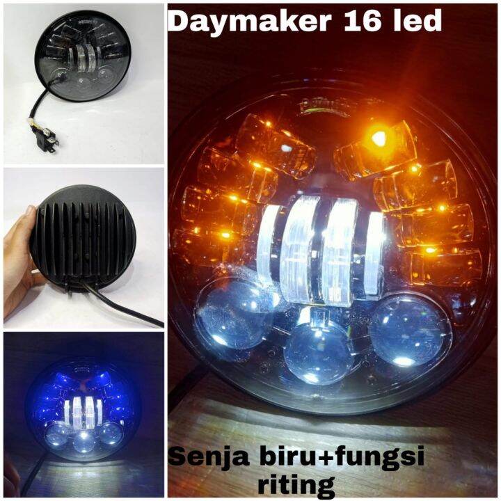 LAMPU DAYMAKER 5 ,75 INCH BIRU 16 LED FUNGSI RITING ORANGE KUNING DAN ...