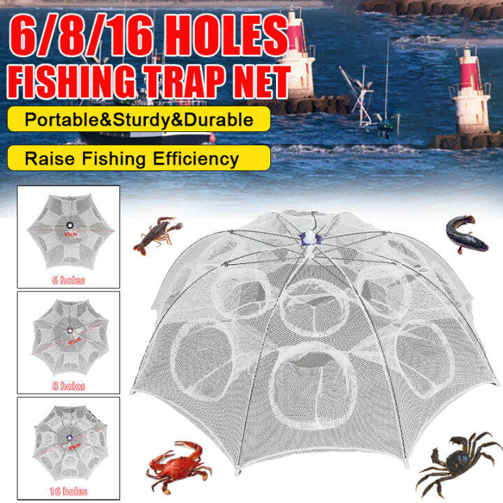 6/8/16 Holes White Foldable Hole Bold Big Fishing Net Lobster Trap Crab ...