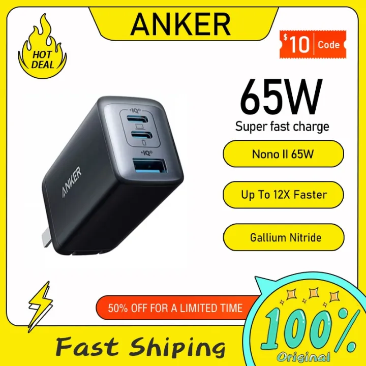 Anker USB C Charger, 735 Charger (Nano II 65W), PPS 3 Port Fast Compact Foldable Wall Charger ...