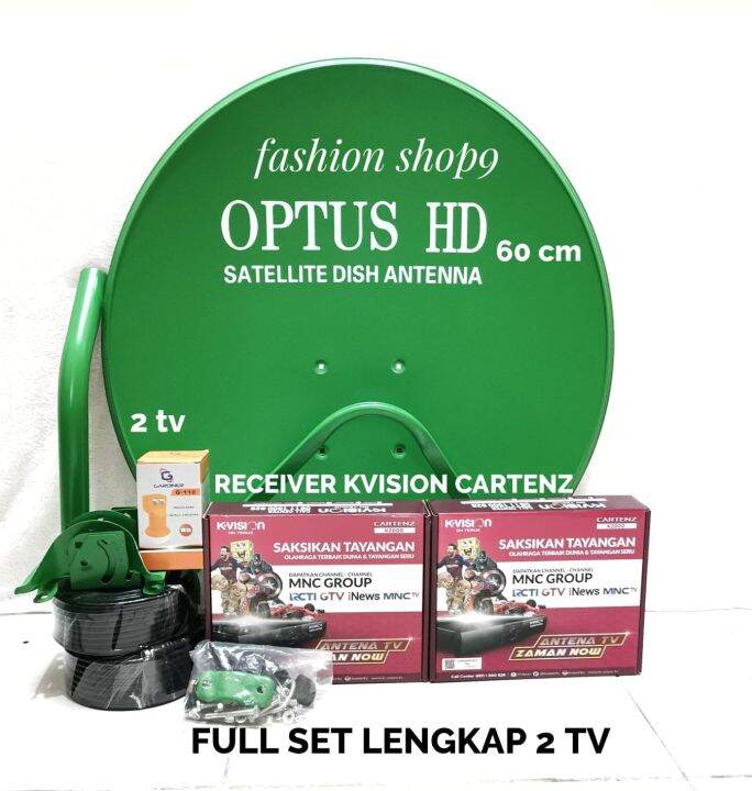 Parabola Mini Full Set Lengkap 60 cm Optus Hijau Termasuk 2 Pcs Receiver Kvision Cartenz- Odu ...
