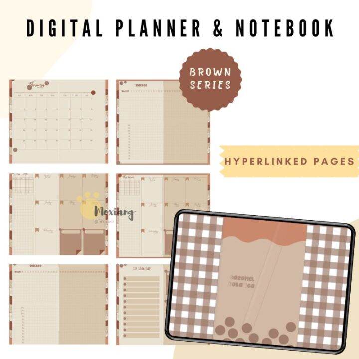 Goodnotes / Notability Hyperlinked Digital Planner Notebook Brown ...