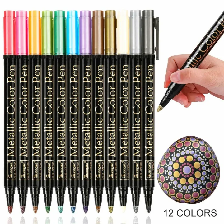 Bokali 12 สีเมทัลลิปากกามาร์กเกอร์ DIY หัตถกรรม S crapbook บัตรร็อค ...