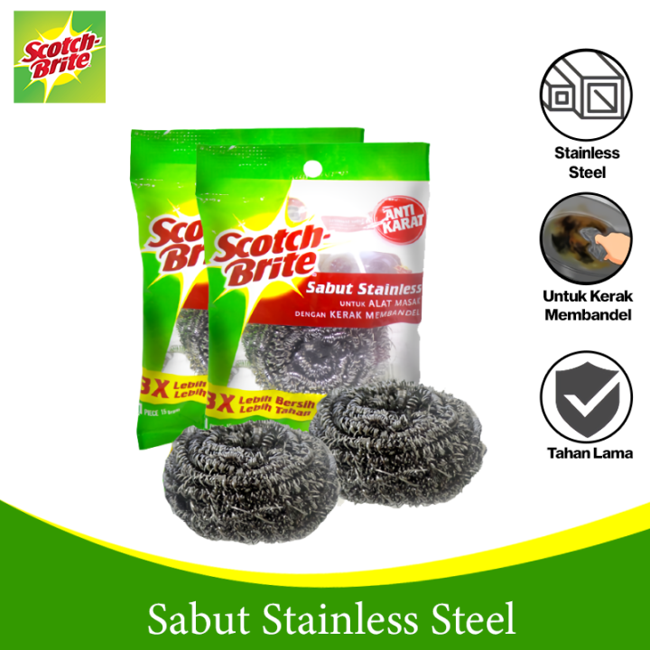 3M Scotch-Brite Sabut Stainless Combo 2 Pcs Penghilang Kerak 3X Lebih ...