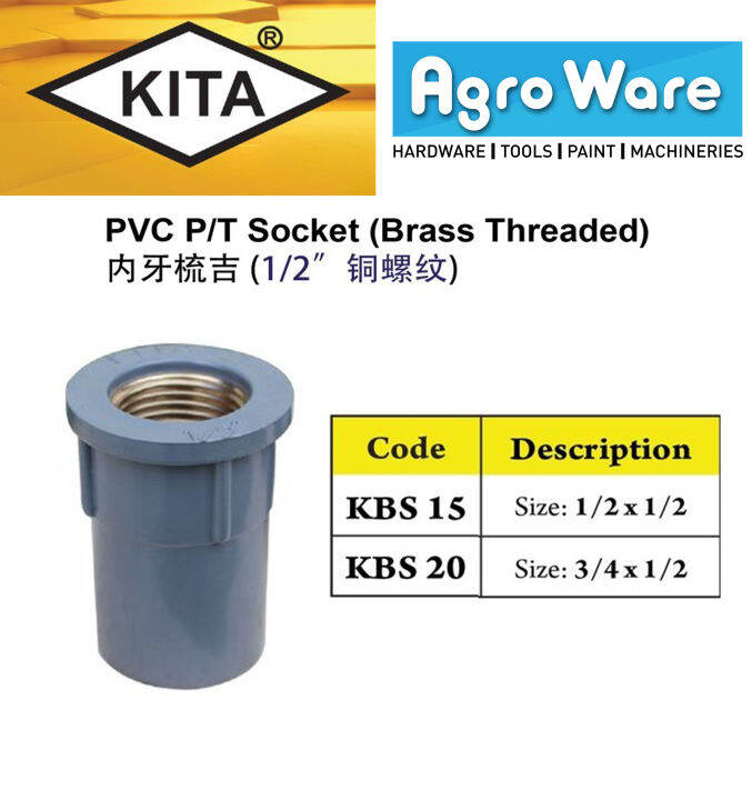 KITA 1/2* PVC P/T Socket ( Brass Threaded ) | Lazada