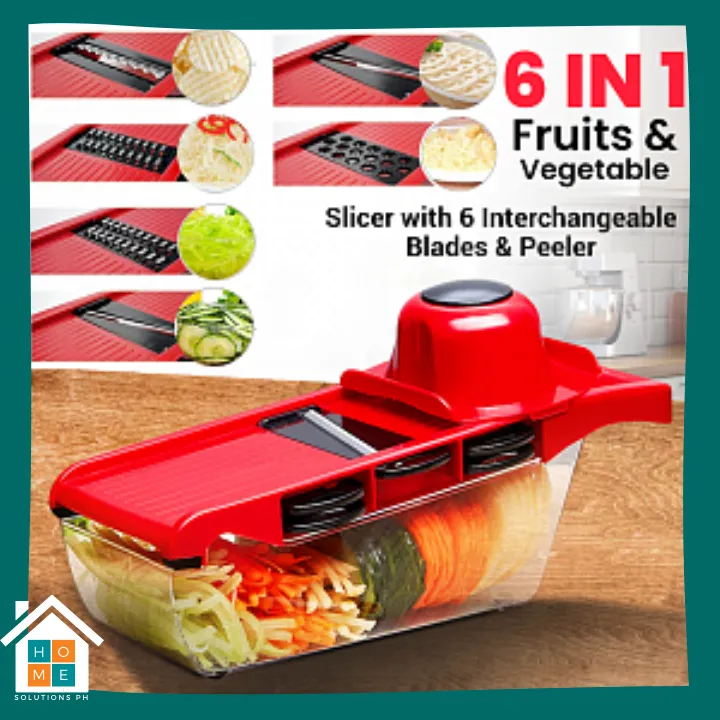 HOME SOLUTIONS PH 6 in 1 Mandoline Slicer Multi-Function Fruit & Veg Cutter | Interchangeable ...