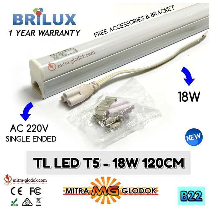 LAMPU LED TL T5 NEON 18W 120 CM 6500K BRILUX COVER PLASTIC AC 220V ...