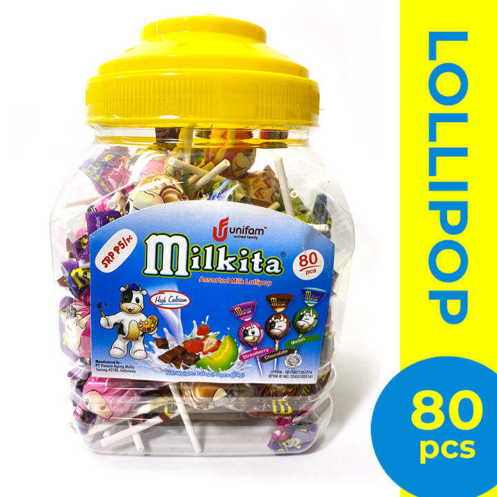 Milkita Lollipop Assorted Milk Candy 80pcs/720g by Unifam Milkita ...