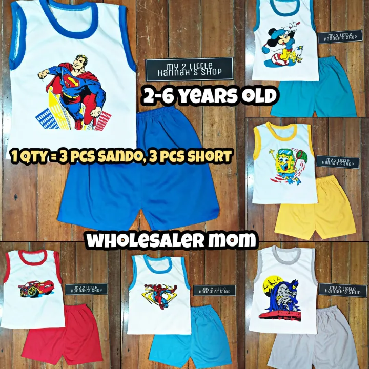 Sando Short Terno for Boys 2-6 years old 3 pairs Cartoon character ...