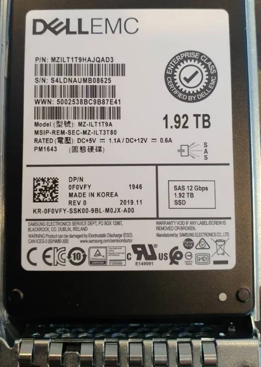 Dell EMC 1.92TB SAS 12G 2.5" Enterprise Solid State Drive SSD F0VFY ...