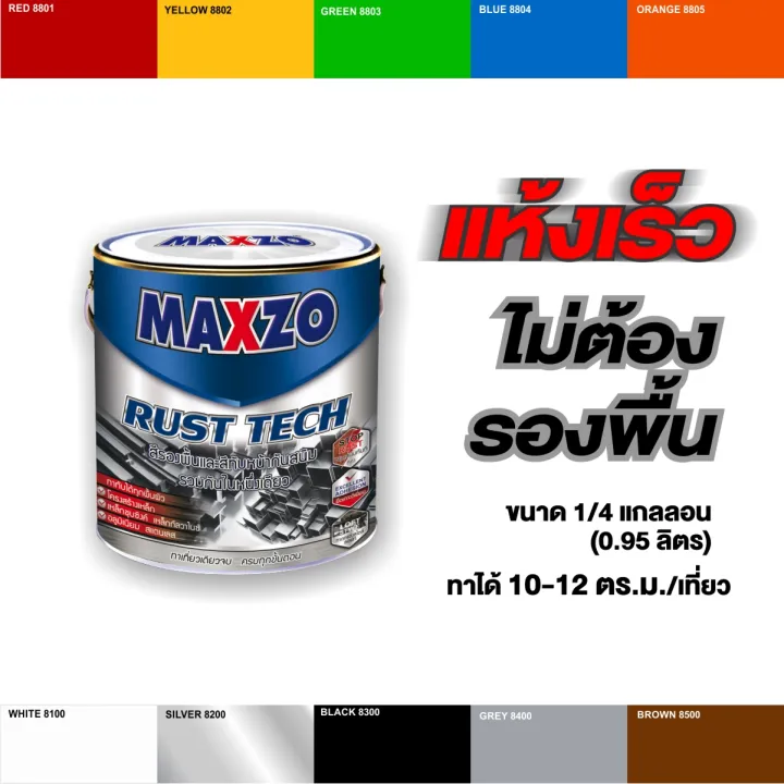 MAXZO RUST TECH สีทาเหล็ก กัลวาไนท์ สีดำเงา GLOSS BLACK ผสม Super Titanium ดีกว่าสีน้ำมัน 10 ...
