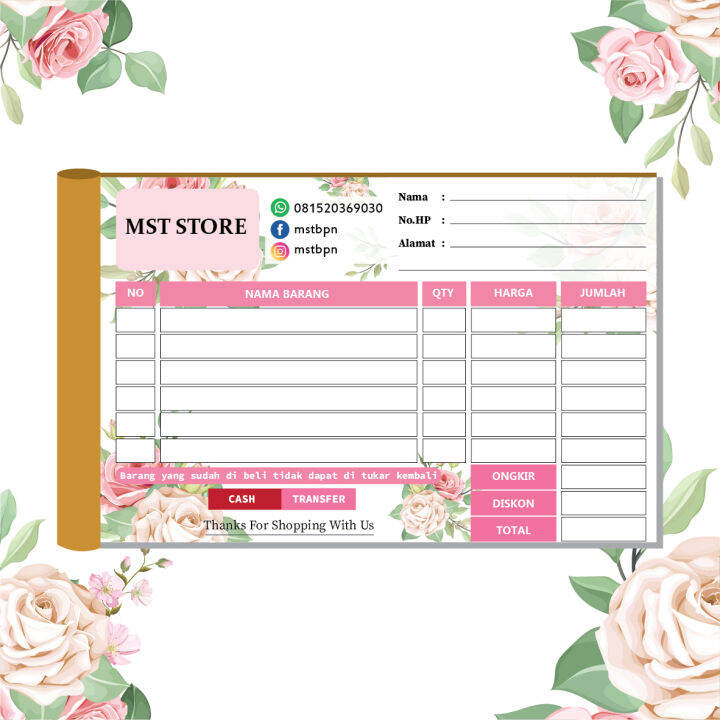 Nota Olshop Rose F / Nota Penjualan / Paket Hemat Nota Landscape ...