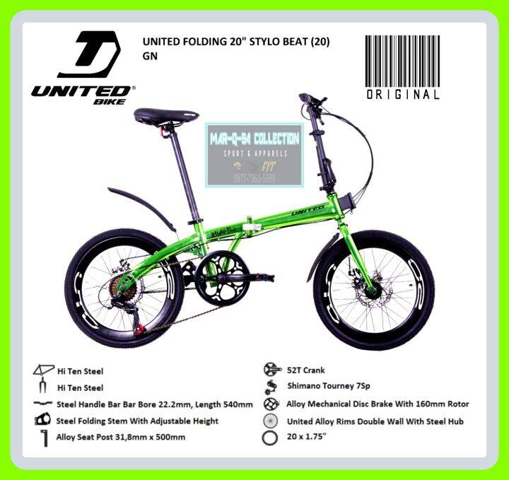Sepeda Lipat 20 Inch United Stylo Beat 7 Speed Hi-Ten Steel Cakram Disc ...