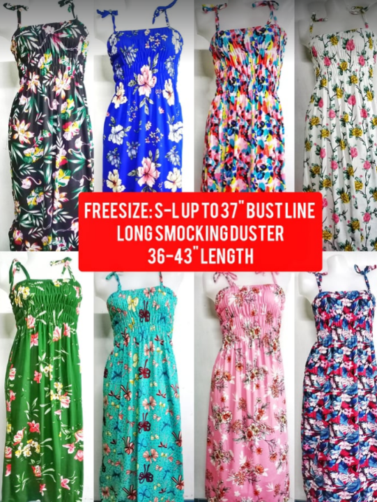 BOX 1 Fashion Good quality Long smocking duster dress pambahay freesize ...