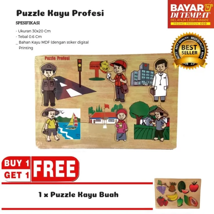 Mainan Kayu Pintar Buy 1 Get 1 Puzzle Kayu Profesi / Puzzle Kayu Buah ...