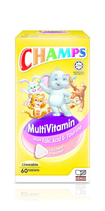 CHAMPS MULTIVITAMIN PLUS FOLIC ACID& TAURINE LYCHEE FLAVOUR 60'S | Lazada