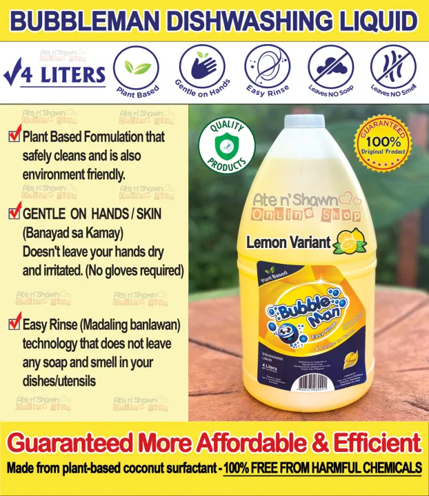 Bubbleman Plant-Based Dishwashing Liquid (Lemon) - 4 Liters | Lazada PH