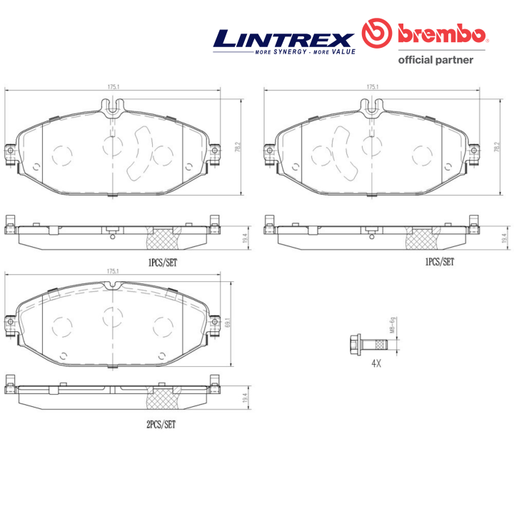 Brembo P50124N Ceramic Front Brake Pads C-Class (W205, A205, C205, S205 ...