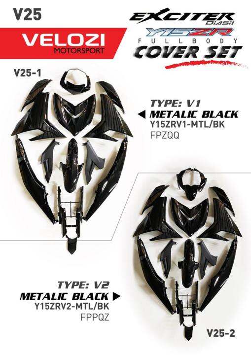 VELOZI RACING FULL BODY COVER SET METALIC BLACK YAMAHA Y15ZR V1 & V2 | Lazada