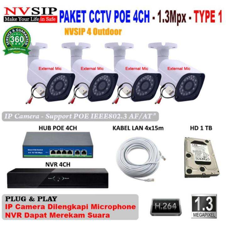 paket cctv ip camera ONVIF 1.3mp 960p POE power 48volt outdoor paket ...
