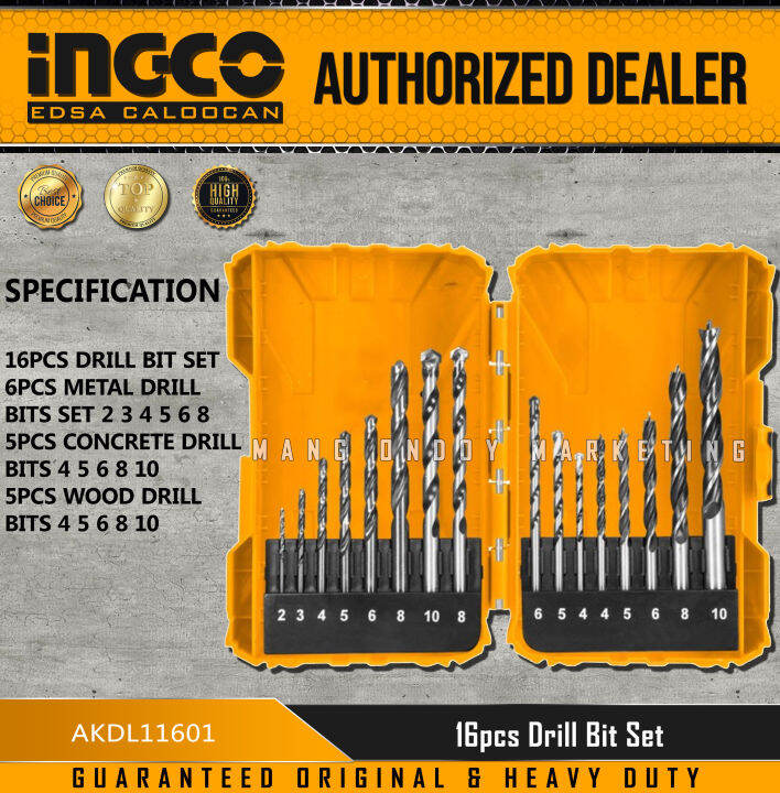 INGCO 16pcs Drill Bits Set for Metal, Concrete and Wood AKDL11601 ...