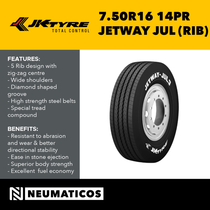 JK Tyre 7.50 R16 16PR JetWay JUL3 Light Truck Radial LTR Tires 750R16/14PR Made in India | Lazada PH
