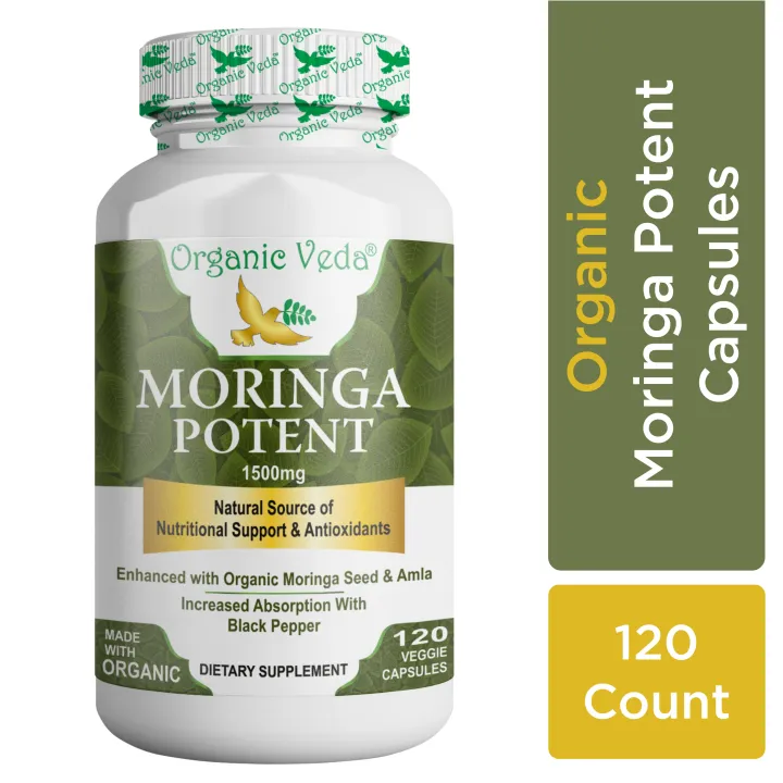 Organic Veda® Moringa Potent Veg Capsules (Moringa Oleifera) enhanced ...