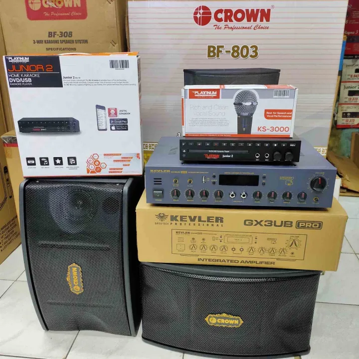 KEVLER-CROWN-PLATINUM BUNDLE Amplifier (300Wx2) GX3UBPRO + Speaker (8”, 300W) BF-803 + Karaoke ...