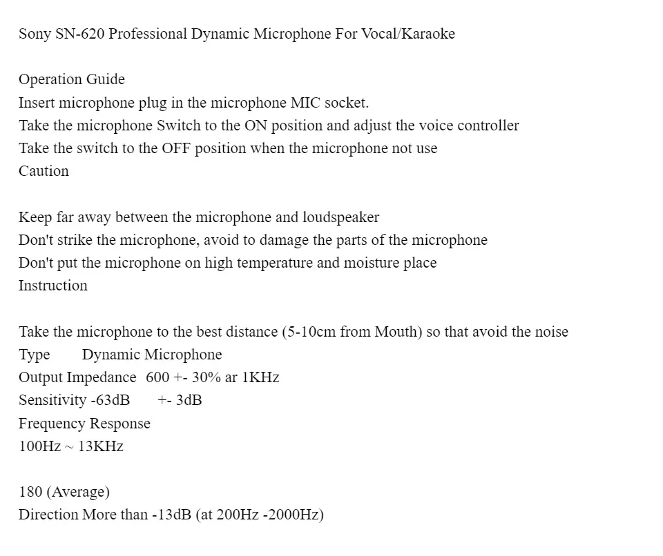 Sony SN-620 Professional Dynamic Microphone (A Grade) - OTC.LK