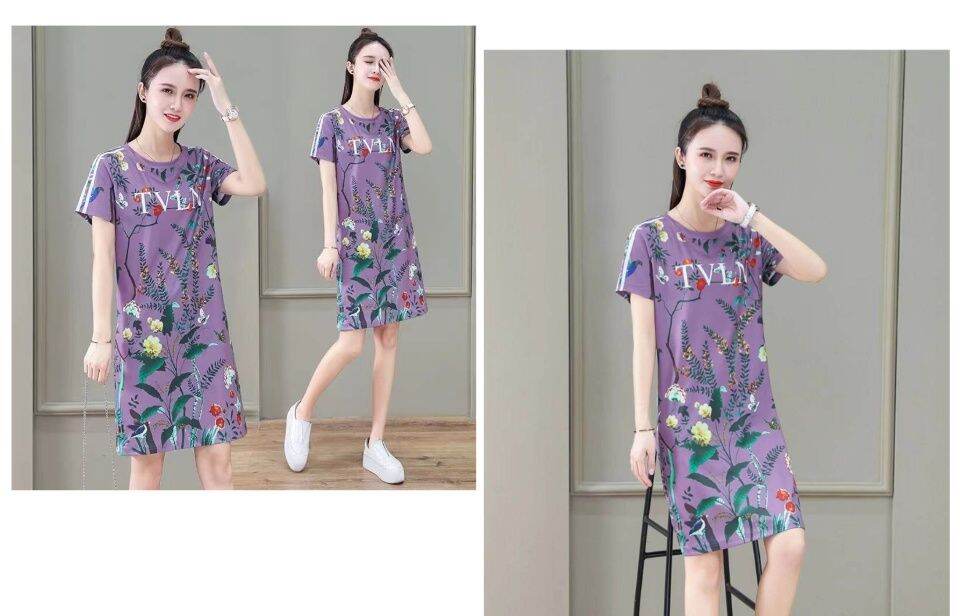haohan shop ใหม่ชุดเดรสเกาหลีชุดฤดูร้อน ชุดเดรสแขนสั้นแฟชั่นหลวมหรูหรา ชุดเดรสยาวสำหรับสุภาพสตรี ...