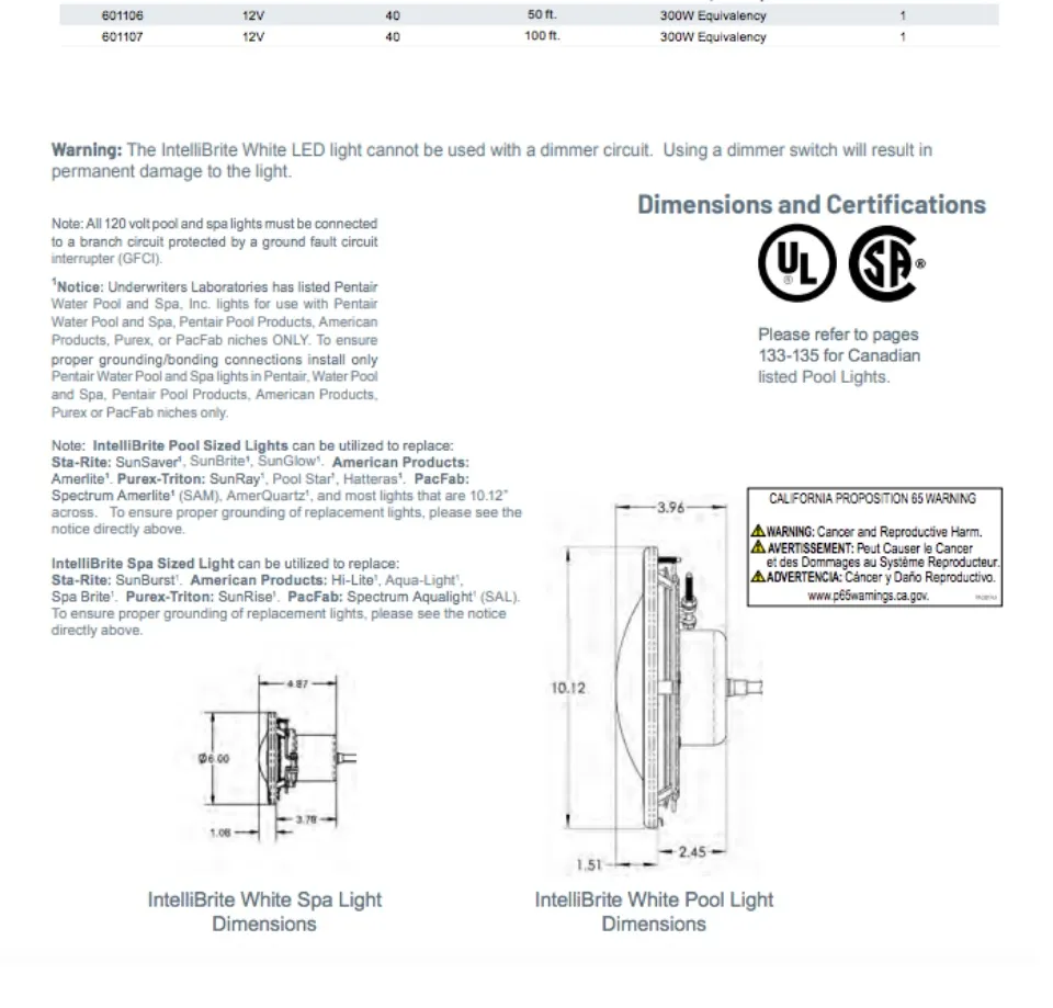 Pentair Intellibrite 5g Color Led Pool Light 120v 100 Cord | Shelly ...