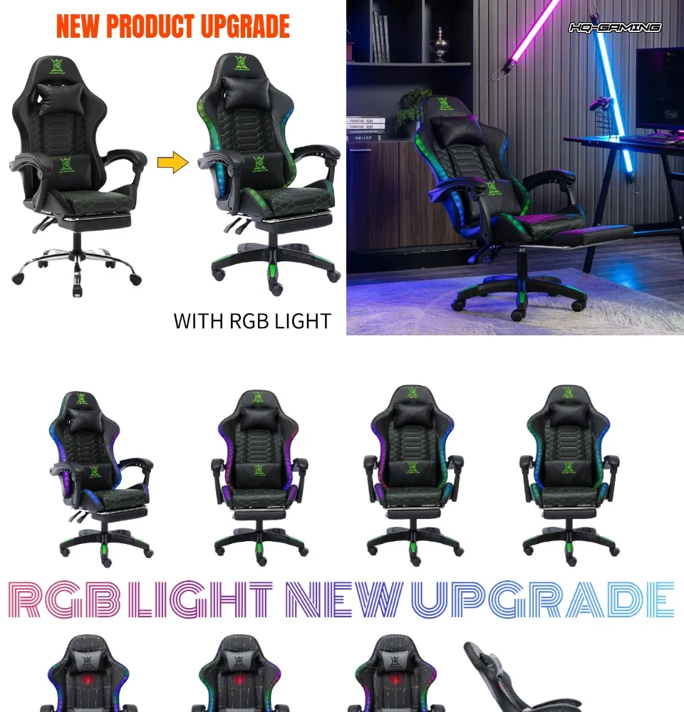 RGB Leather Gaming Chair With LED Light Ergonomic Office Computer Chair ...