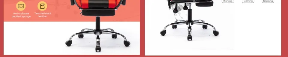 RGB Leather Gaming Chair With LED Light Ergonomic Office Computer Chair ...