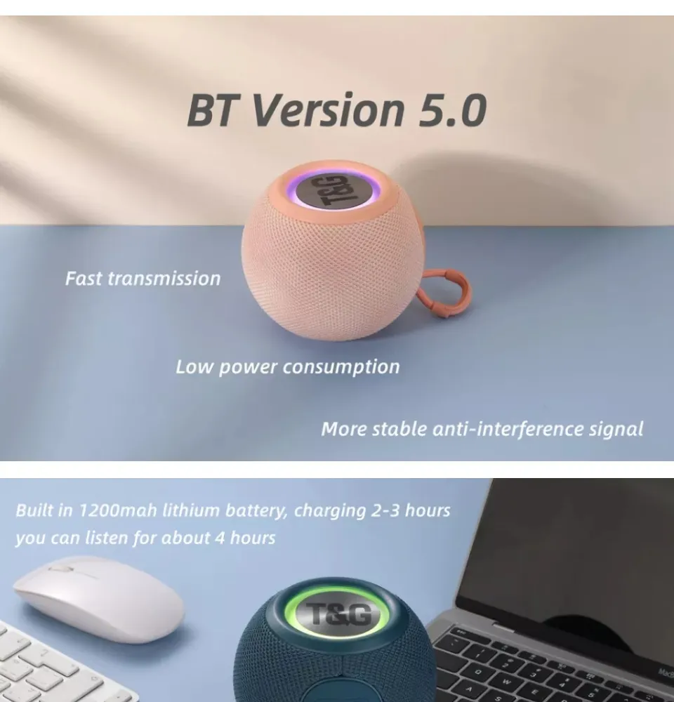 T&G TG337 TWS Fabric Round Portable Wireless 9D Super Bass Sound ...