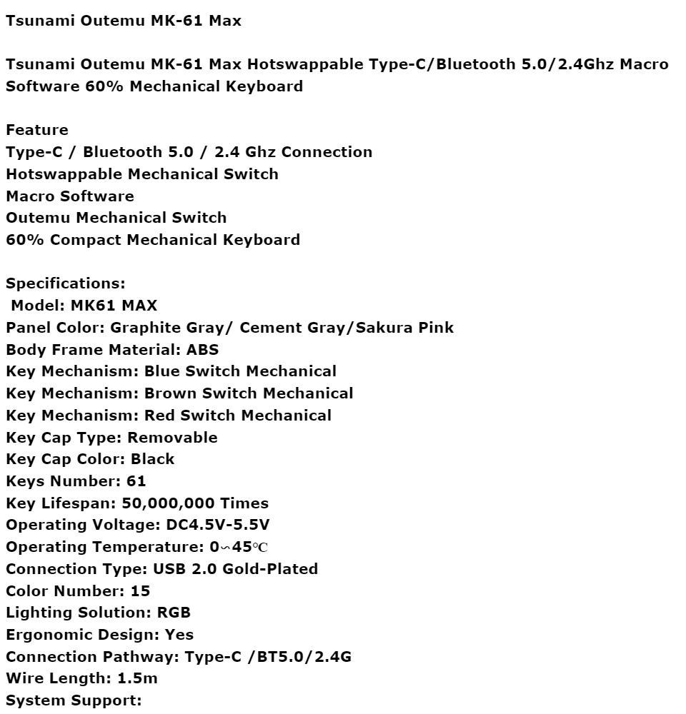 [ประกัน 2ปี] Tsunami Outemu MK-61 Max 61Key 60% Macro-Software RGB ...