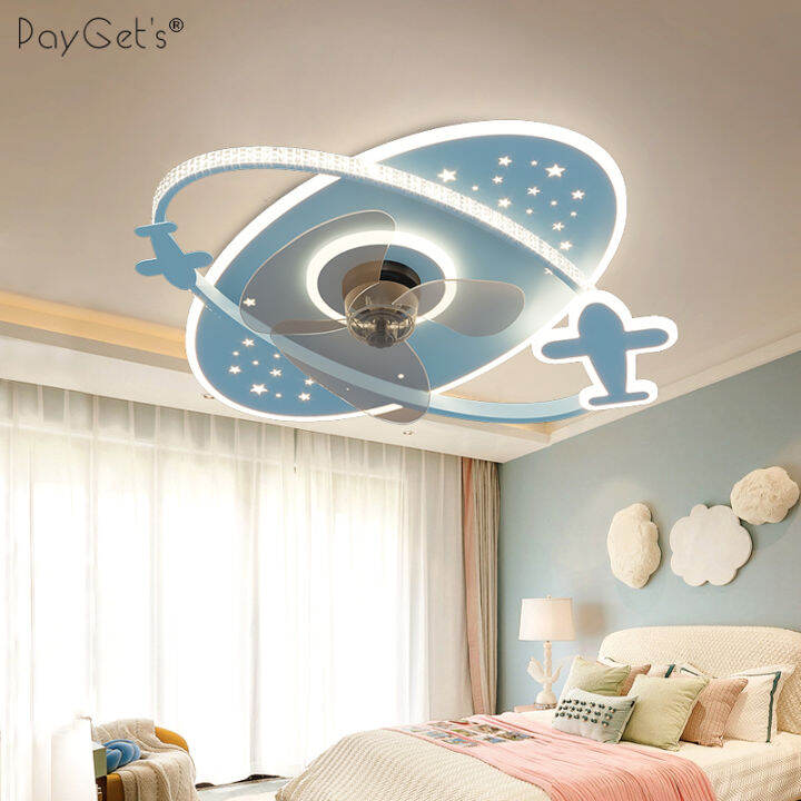Children's Ceiling Fan Light Creative Cartoon Aircraft Starry Top Boy ...