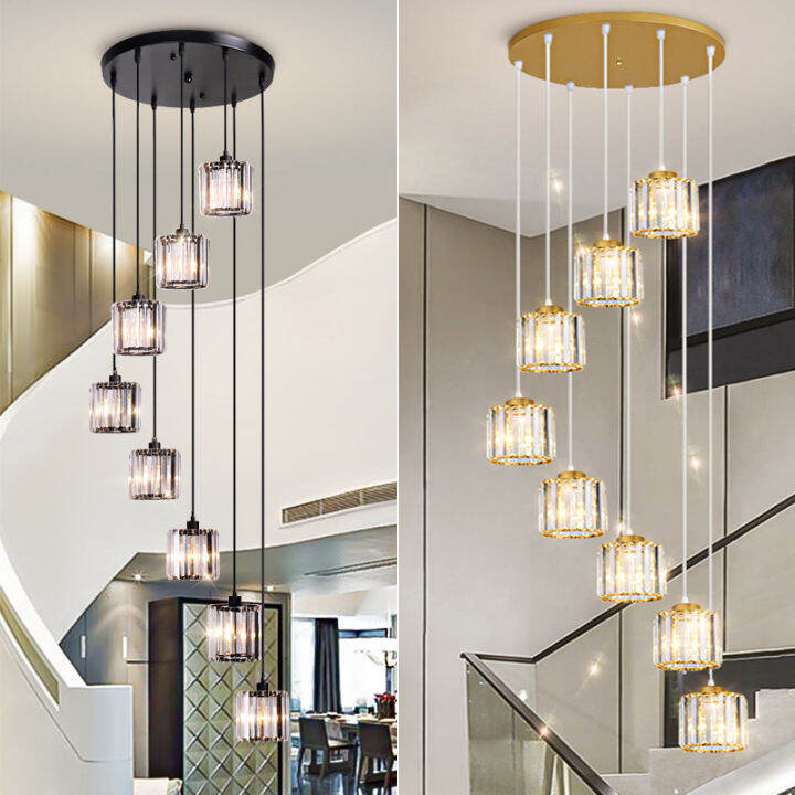 Staircase Long Chandelier Modern Minimalist Duplex Staircase Crystal ...