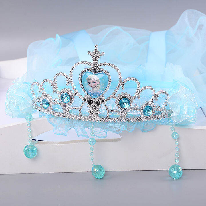 Frozen Princess Elsa Headband Crown Veil Set Garland Headdress Flower ...