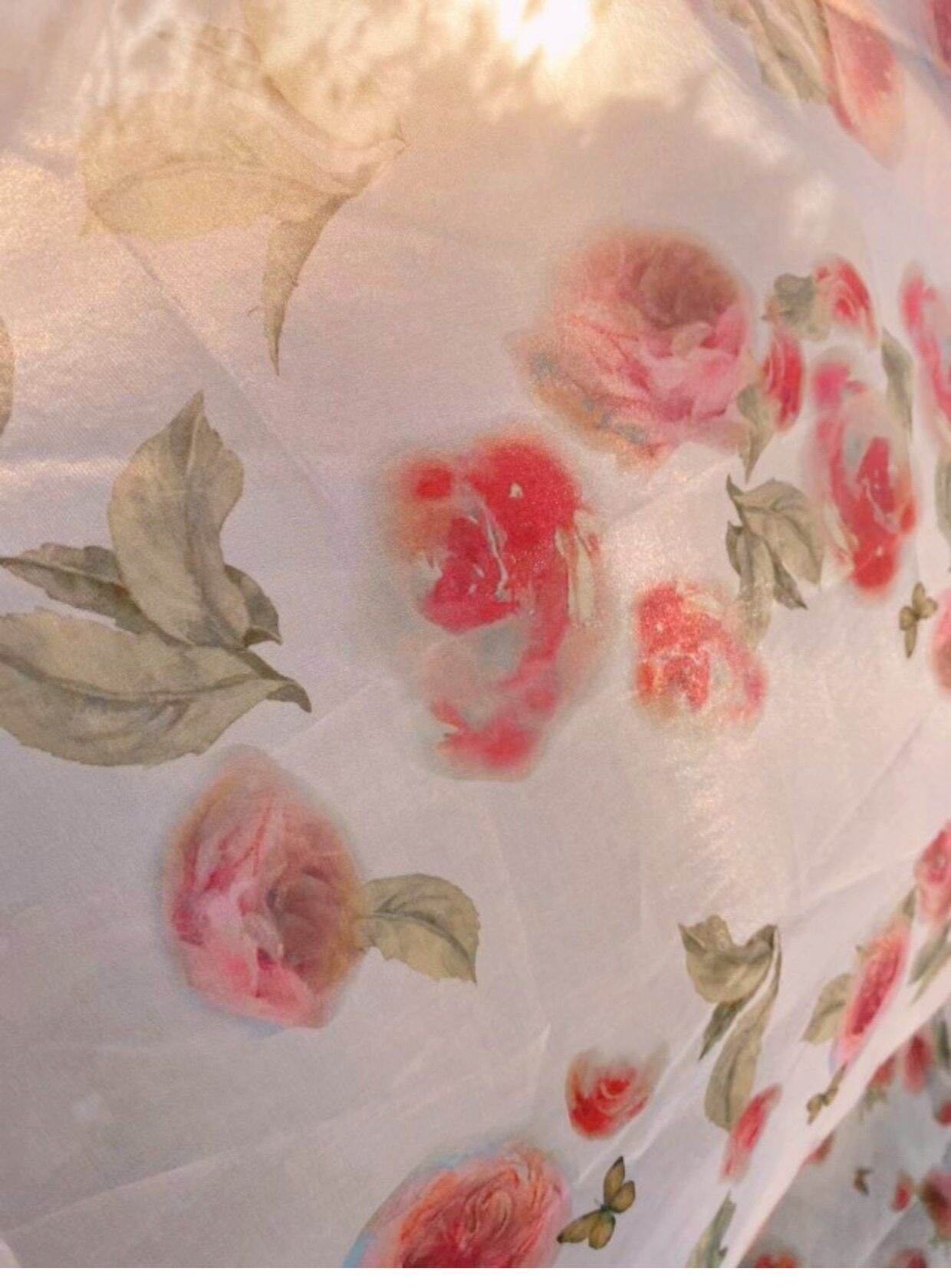 Meng Ze สินค้าใหม่ฤดูใบไม้ผลิและฤดูร้อนผ้าชีฟองผ้าออร์แกนซ่าสีชมพู ...