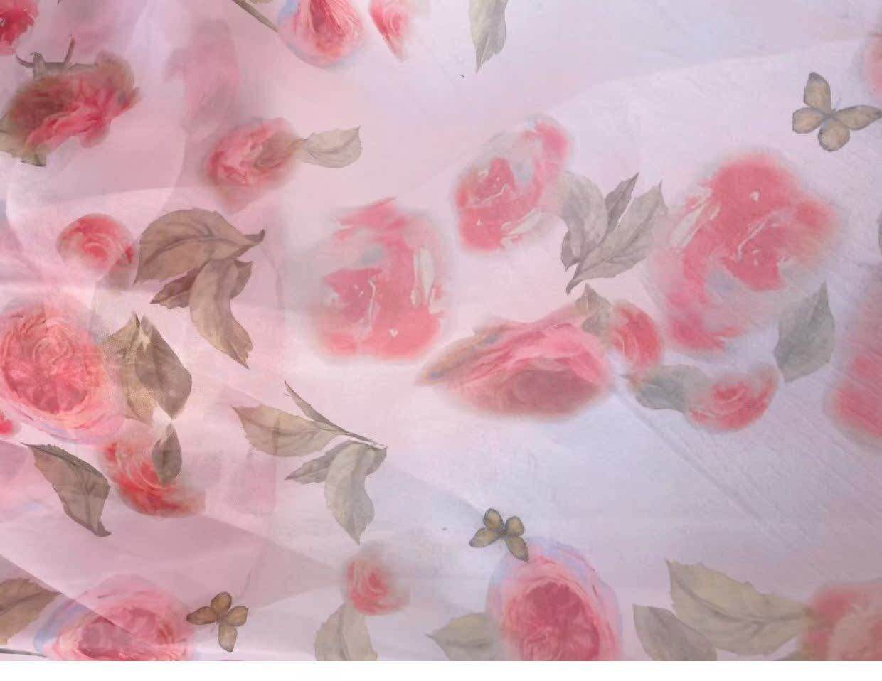 Meng Ze สินค้าใหม่ฤดูใบไม้ผลิและฤดูร้อนผ้าชีฟองผ้าออร์แกนซ่าสีชมพู ...