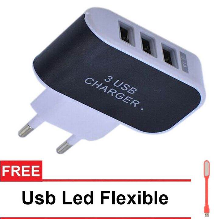 USB Colokan Charger 3 Port - Hitam+ Lampu LED USB | Lazada Indonesia