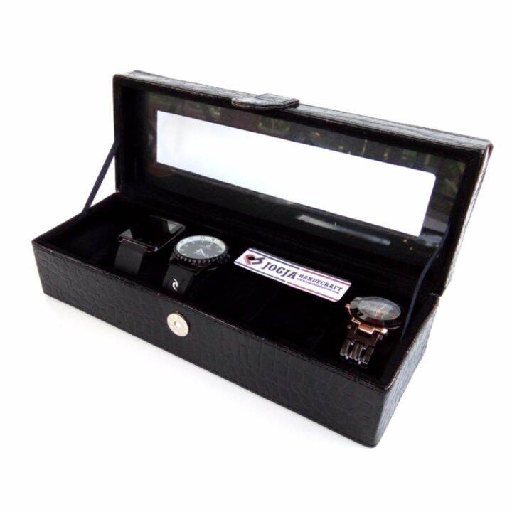 Full Black Croco Watch Box / Tempat Jam / Kotak Jam Tangan Isi 6 ...