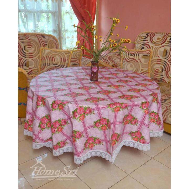 Taplak Meja Makan Plastik Vinyl Berenda Tepi Bulat 6 Kursi-Rose Pink ...